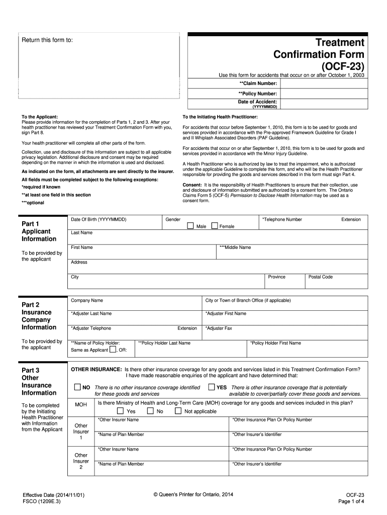 Fillable Online Treatment Confirmation Form OCF-23 Fax Email Print ...