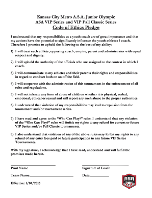Fillable Online Code of Ethics Pledge.doc Fax Email Print - pdfFiller