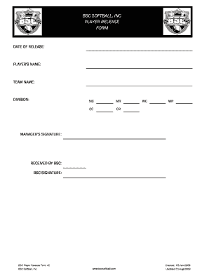 Fillable Online BSC Player Release Form v2 Fax Email Print - pdfFiller