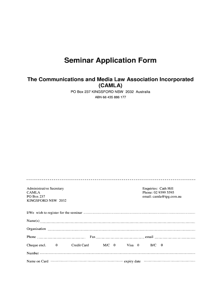 Fillable Online camla org Seminar Application Form - CAMLA - camla org ...