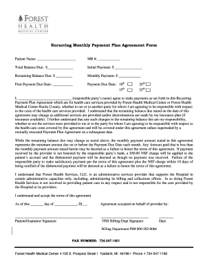 Fillable Online Recurring Monthly Payment Plan Agreement Form Fax Email ...
