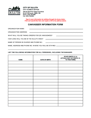 Fillable Online duluthmn CANVASSER INFORMATION FORM Fax Email Print ...