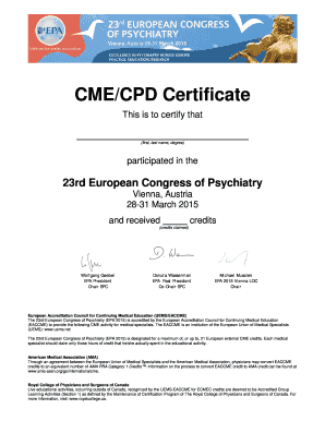 Fillable Online epa-congress CME-CPD Certificate EACCME EPA 2015 Fax ...