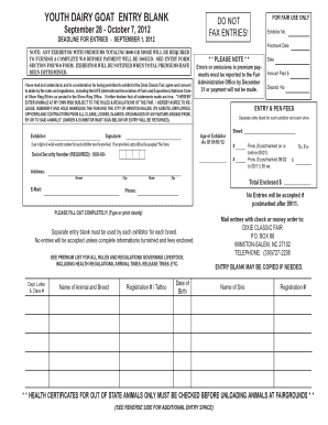 Fillable Online YOUTH DAIRY GOAT ENTRY BLANK - Dixie Classic Fair Fax ...