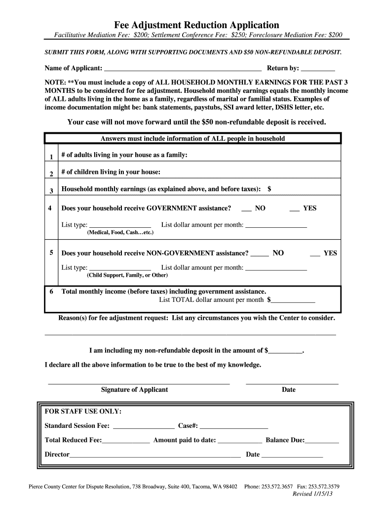 Fillable Online pccdr Fee Adjustment Reduction Application - pccdr Fax ...