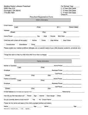 Fillable Online Faith Lutheran Church--Preschool Registration Form Fax ...