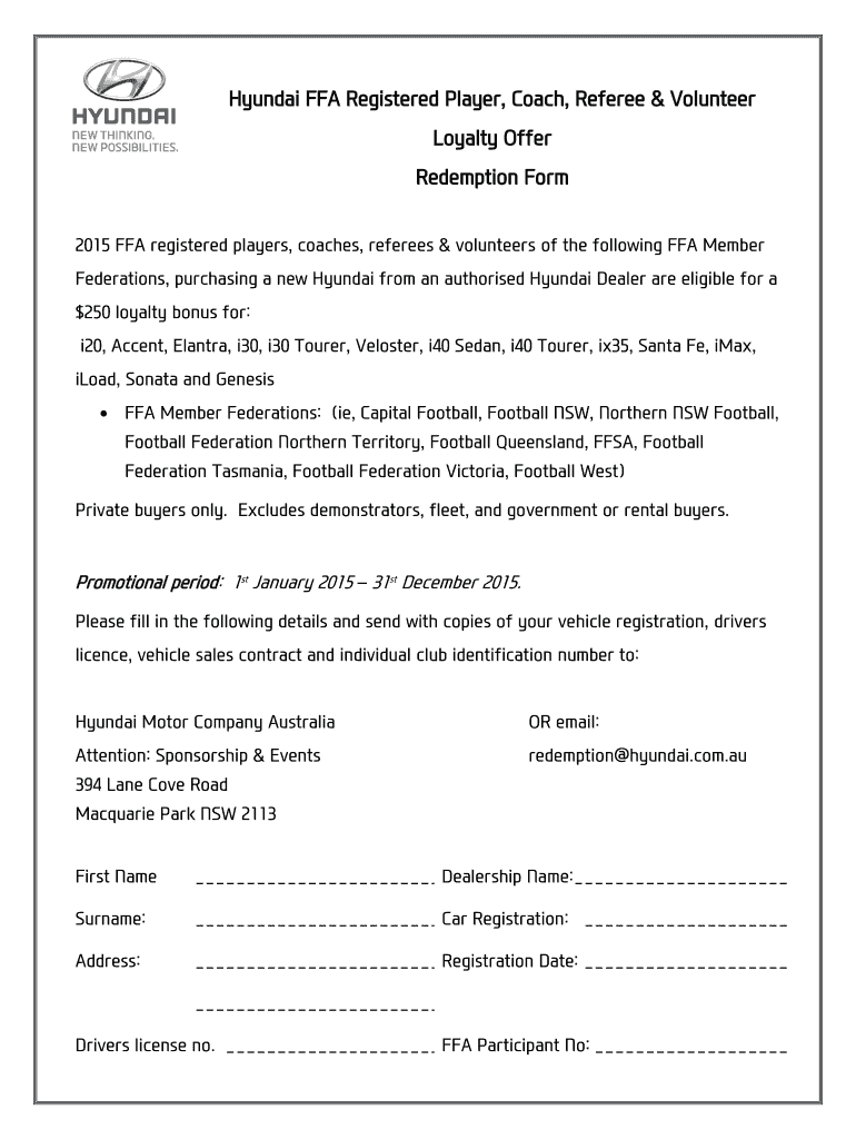 Fillable Online Redeem Cashback - Hyundai Motor Company Australia Fax ...