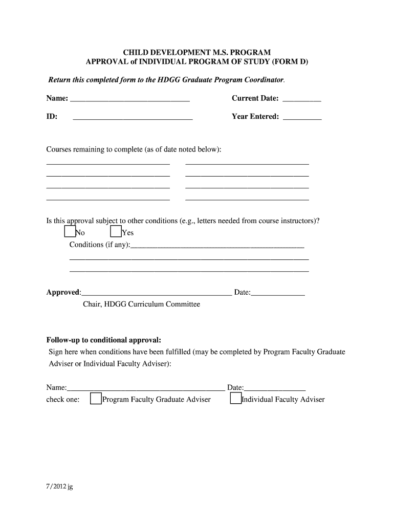 Fillable Online humandevelopment ucdavis Form D Child Development program M.S. Approval of ...