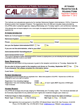 Fillable Online calaprs CALAPRS AdminInst 2012 Registration Form Fax ...
