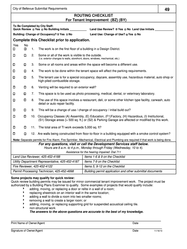 Fillable Online bellevuewa ROUTING CHECKLIST Fax Email Print - pdfFiller