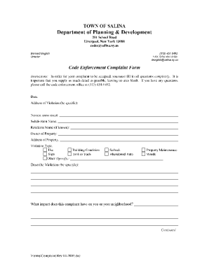 Fillable Online Code Enforcement Complaint Form - Town of Salina Fax ...