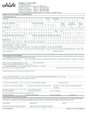 Fillable Online colorado (STD) Claim Form (Unum Insurance Company) Fax ...