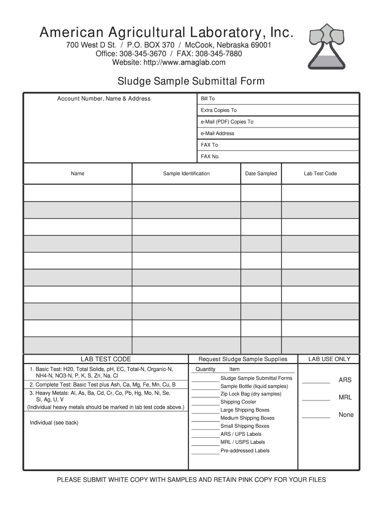 Fillable Online Sludge Sample Submittal Form Fax Email Print - pdfFiller