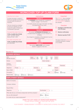 Fillable Online WORKCOVER TOP-UP CLAIM FORM - Total Claims... Fax Email ...