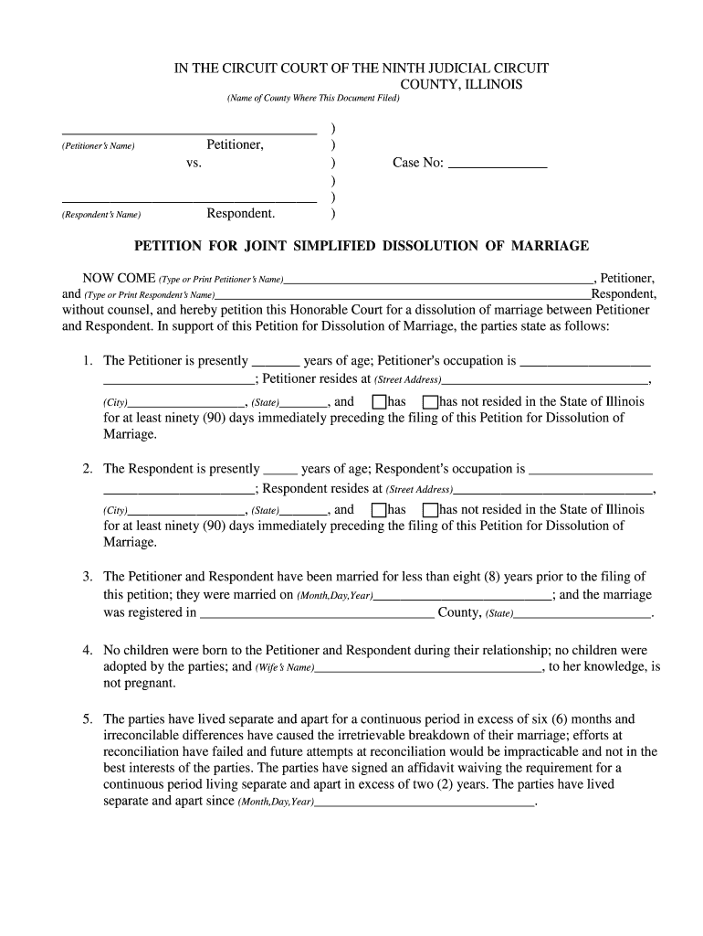 Fillable Online 9thjudicial Petition for Joint Simplified Dissolution ... Fillable Online 9thjudicial Petition for Joint Simplified Dissolution ...