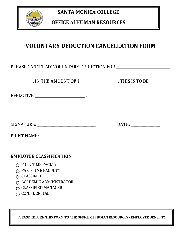 Fillable Online smc Voluntary deduction cancellation form - Santa ...