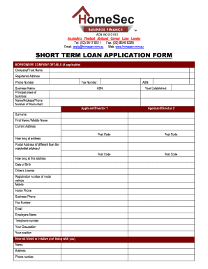 Fillable Online SHORT TERM LOAN APPLICATION FORM - HomeSec... Fax Email ...