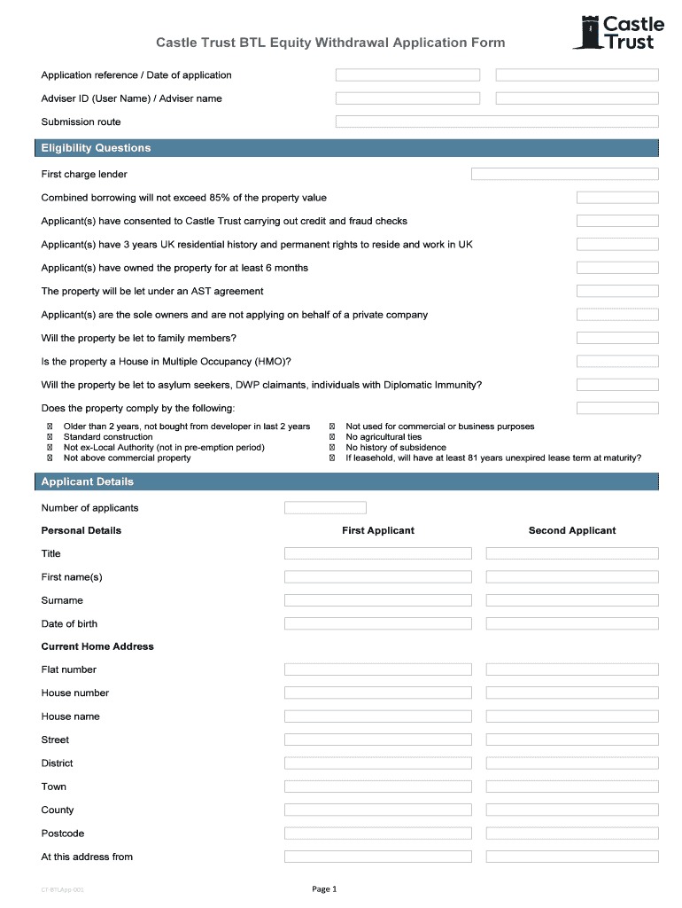 Fillable Online tbmc co Castle Trust BTL Equity Withdrawal Application ...