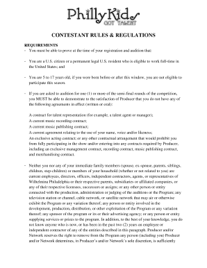 Fillable Online CONTESTANT RULES amp REGULATIONS - Philly Kids Got Fax ...