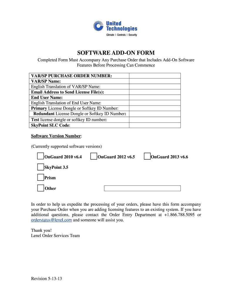 Fillable Online utcfssecurityproductspages Software add-on form ...