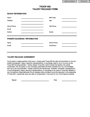 Fillable Online detroop902 TROOP 902 TALENT RELEASE FORM Fax Email ...