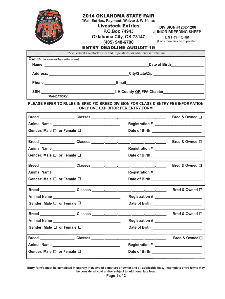Fillable Online Livestock Entries Fax Email Print - pdfFiller