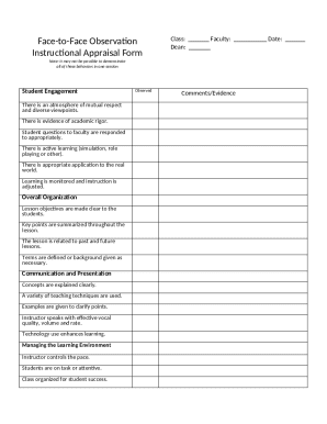 Face-to-Face Observation Instructional Appraisal Doc Template | pdfFiller