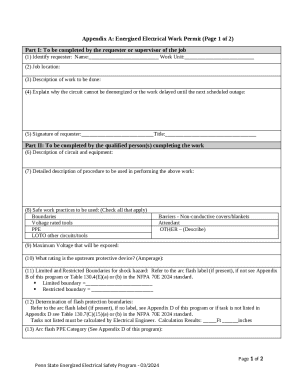 Energized Electrical Work Permit - ehs psu Doc Template | pdfFiller