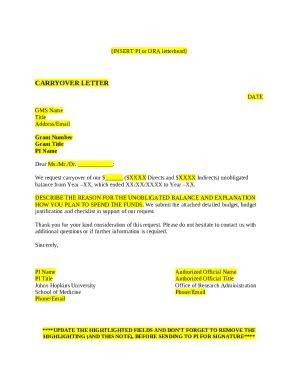 Carryover Request Template Doc Template | pdfFiller