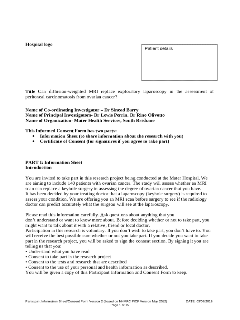 Ined Consent for Mri Research in Ovarian Cancer Doc Template | pdfFiller