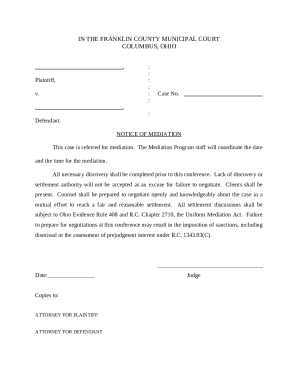 Notice of Mediation Doc Template | pdfFiller