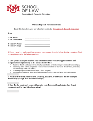 Outstanding Staff Nomination Doc Template | pdfFiller
