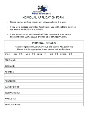 Fillable Online Lagan Valley Rural Transport Individual Application ...