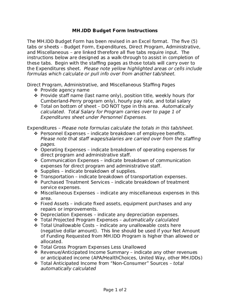 MH/MR Budget Instructions Doc Template | pdfFiller