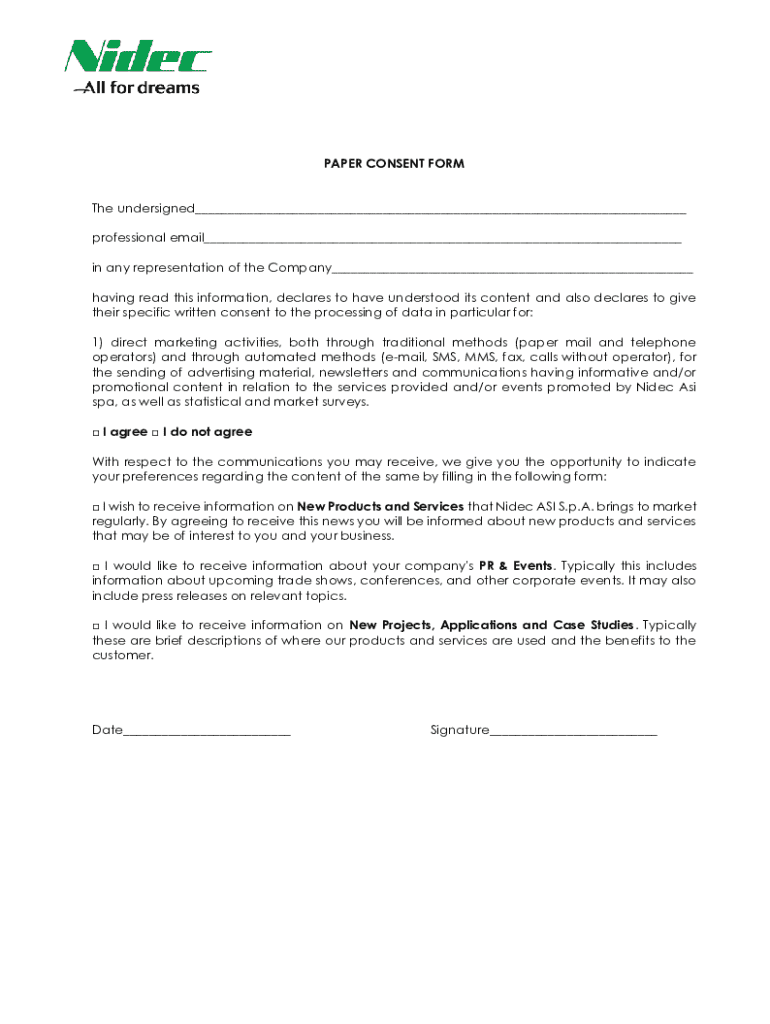 Fillable Online Paper Consent Form Fax Email Print - pdfFiller