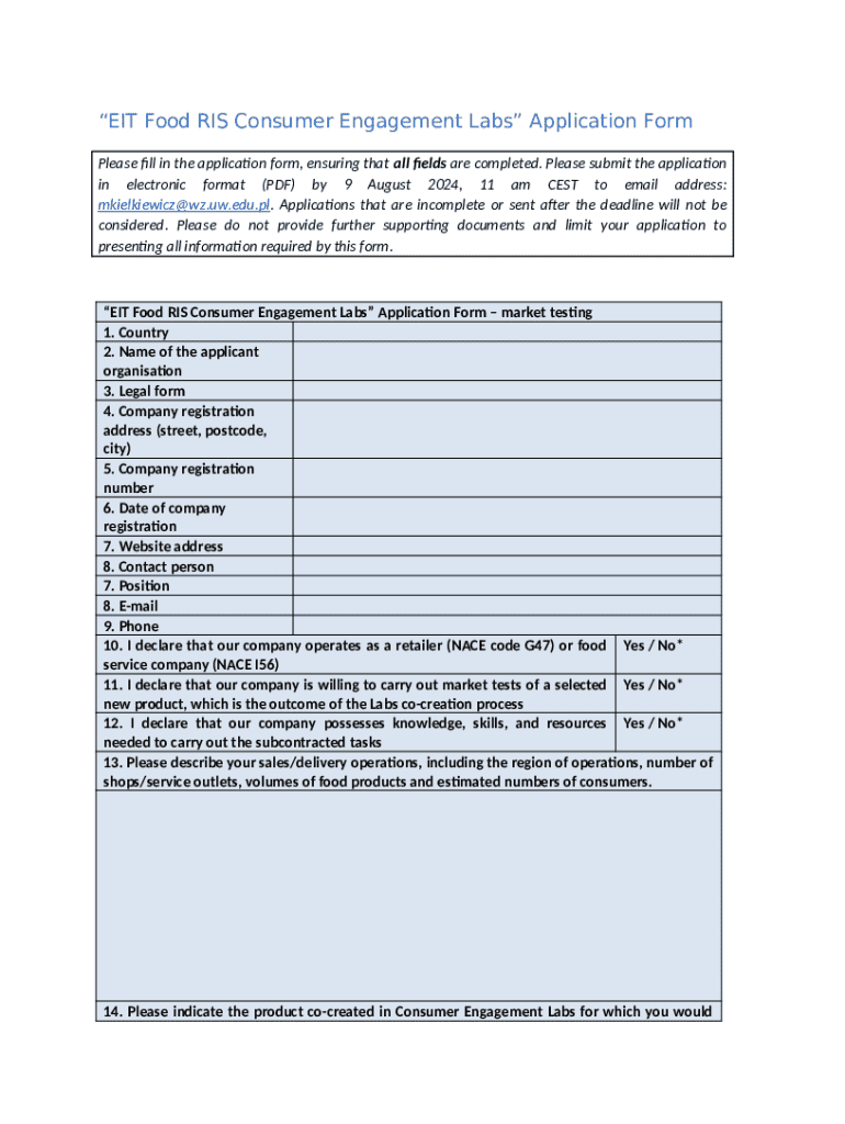 Eit Food Ris Consumer Engagement Labs Application Doc Template | pdfFiller