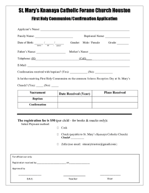 Fillable Online First Holy Communion and Confirmation Application - St ...