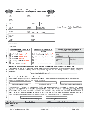 Fillable Online Ryfc Football Player and Cheerleader Application ...