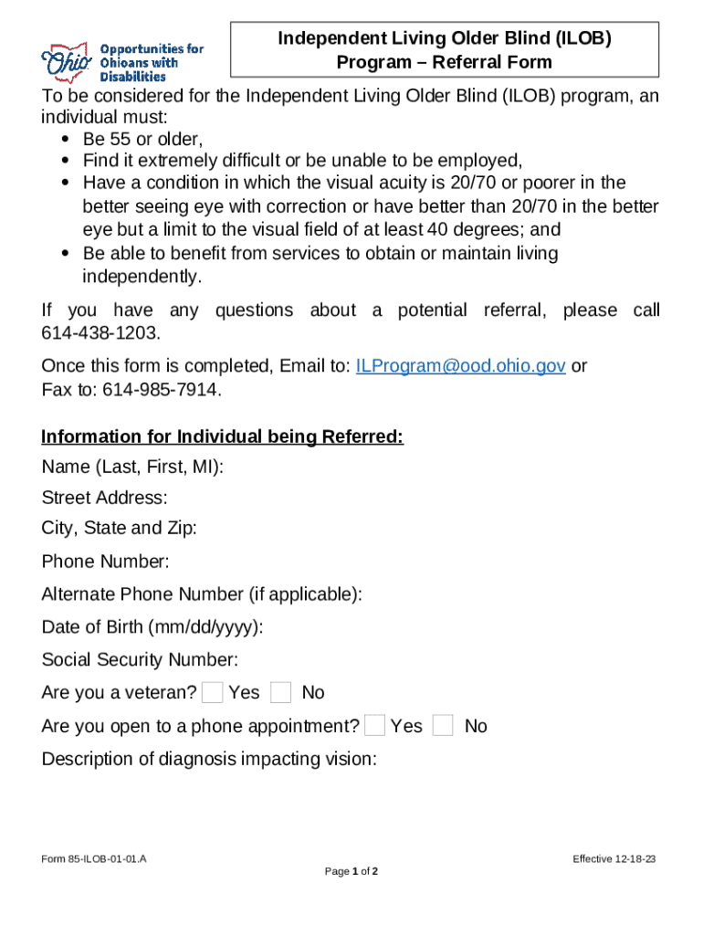 Independent Living Older Blind Referral Doc Template | pdfFiller