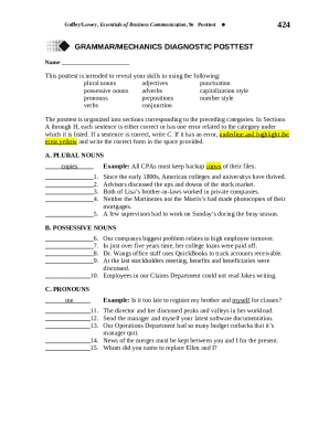 Grammar/mechanics Diagnostic Posttest Doc Template | pdfFiller