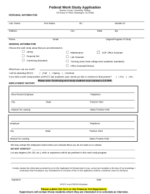 Federal Work Study Application Doc Template | pdfFiller