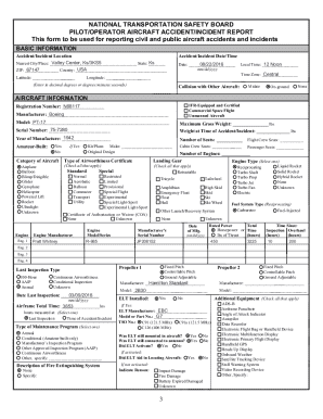 Fillable Online 2016 Aircraft Accident/incident Report - Ntsb Pilot ...