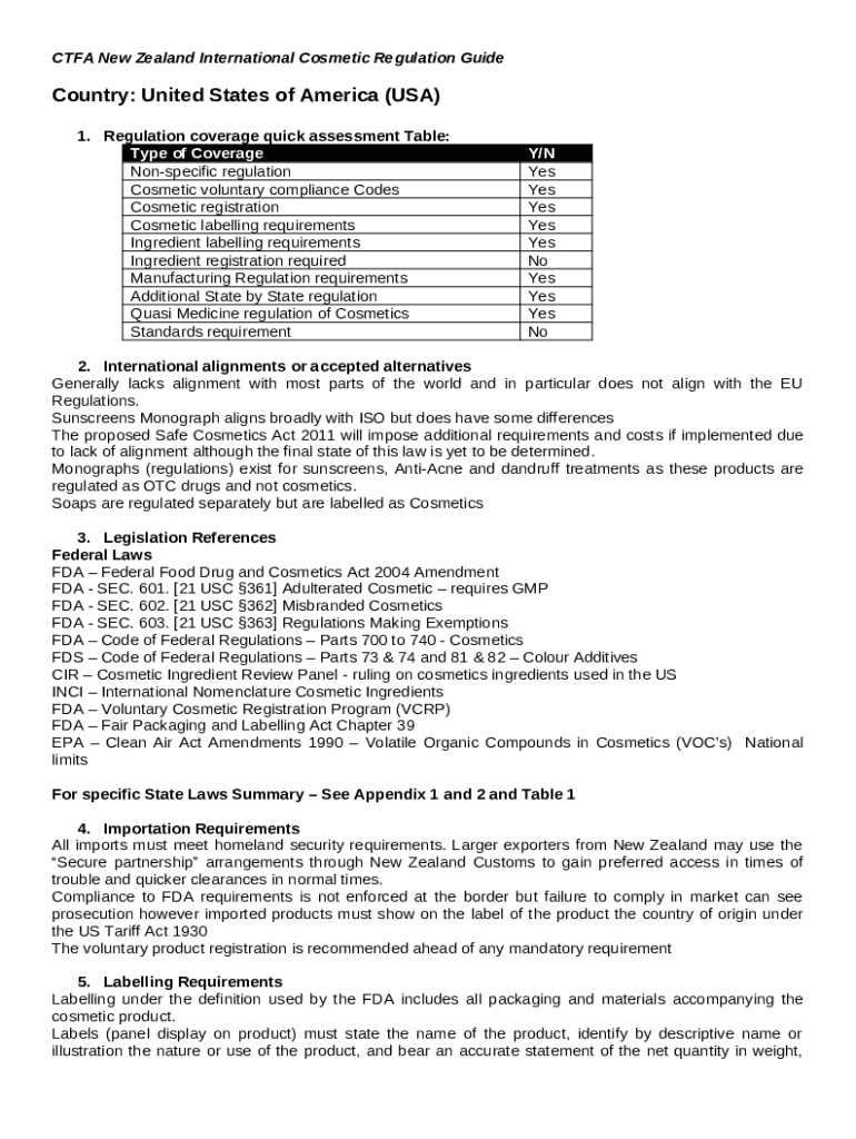 Ctfa New Zealand International Cosmetic Regulation Guide Doc Template ...