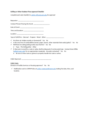 Grilling or Other Outdoor Fires Approval Checklist Doc Template | pdfFiller