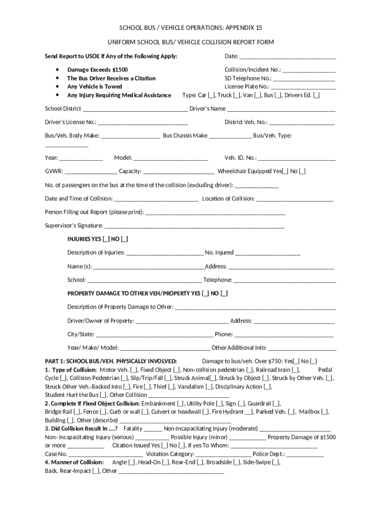 Uni School Bus/vehicle Collision Report Doc Template | pdfFiller