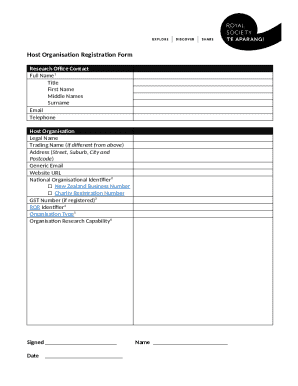 Host Organisation Registration Doc Template | pdfFiller