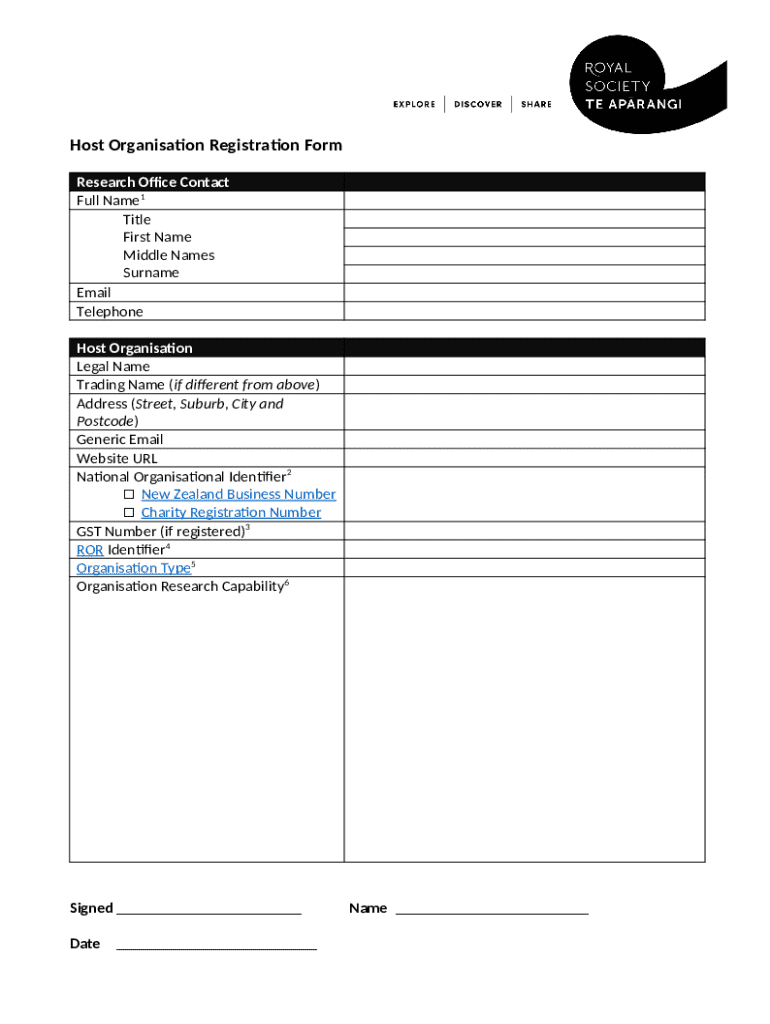 Host Organisation Registration Doc Template | pdfFiller
