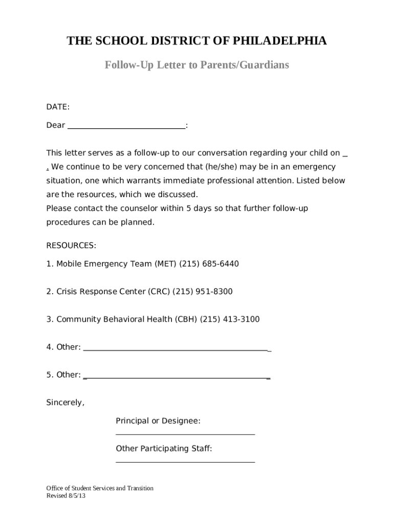 Follow-Up-Letter-to-Parents-Guardians - Prevention & ... Doc Template ...