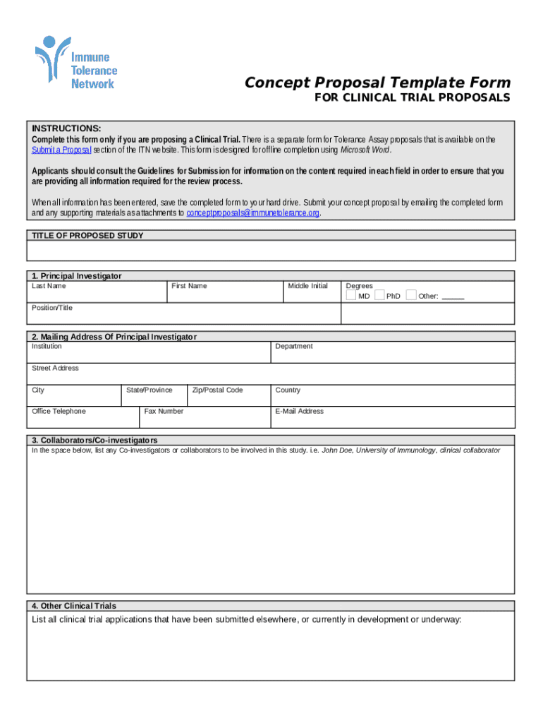 Concept Proposal Template . Clinical Trials Doc Template | pdfFiller