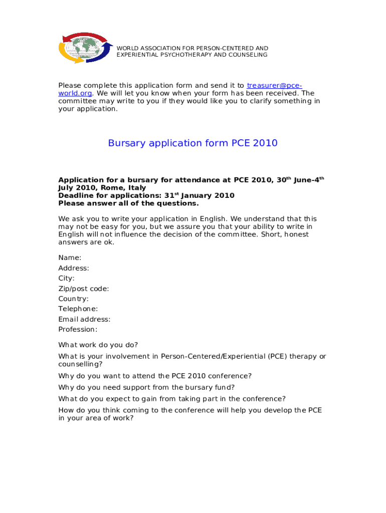 Bursary Application Doc Template | pdfFiller